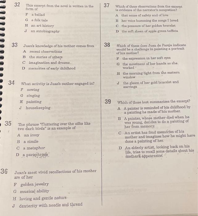 Here is an excerpt from I, Juan de Pareja by | Chegg.com