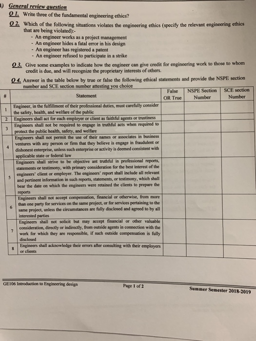 Solved ) General review question Q1 Write three of the | Chegg.com