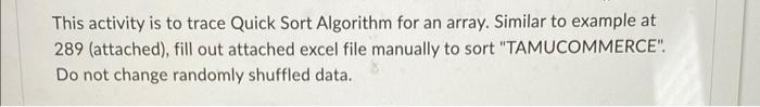 Solved This activity is to trace Quick Sort Algorithm for an | Chegg.com