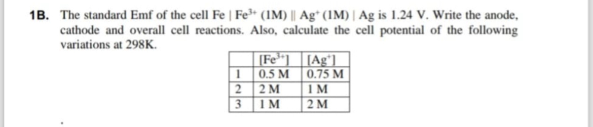 Solved 1B. ﻿The standard Emf of the cell | Chegg.com