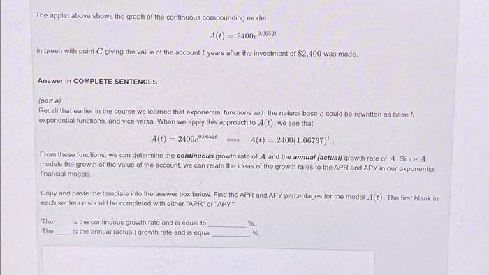 The applet above shows the graph of the continuous | Chegg.com