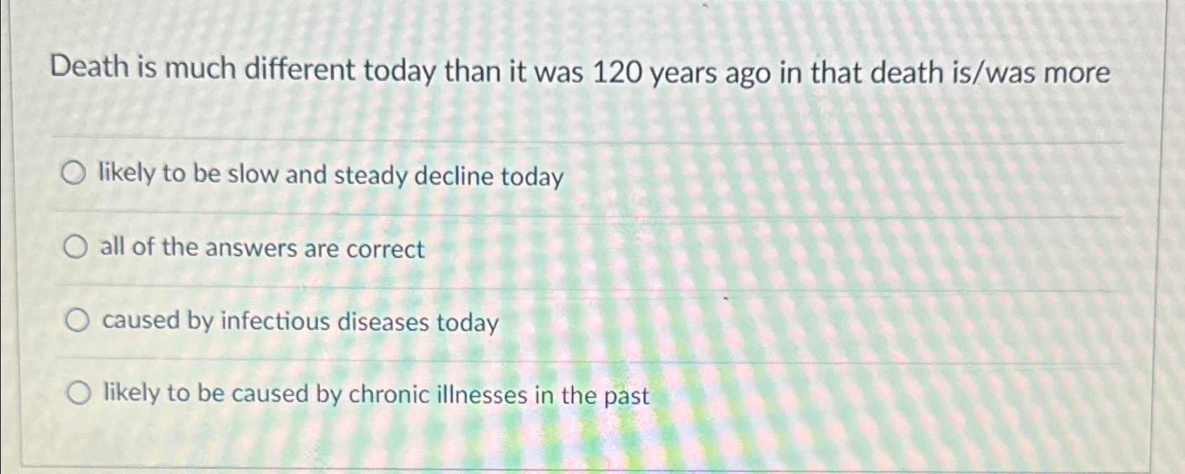 Solved Death is much different today than it was 120 ﻿years | Chegg.com
