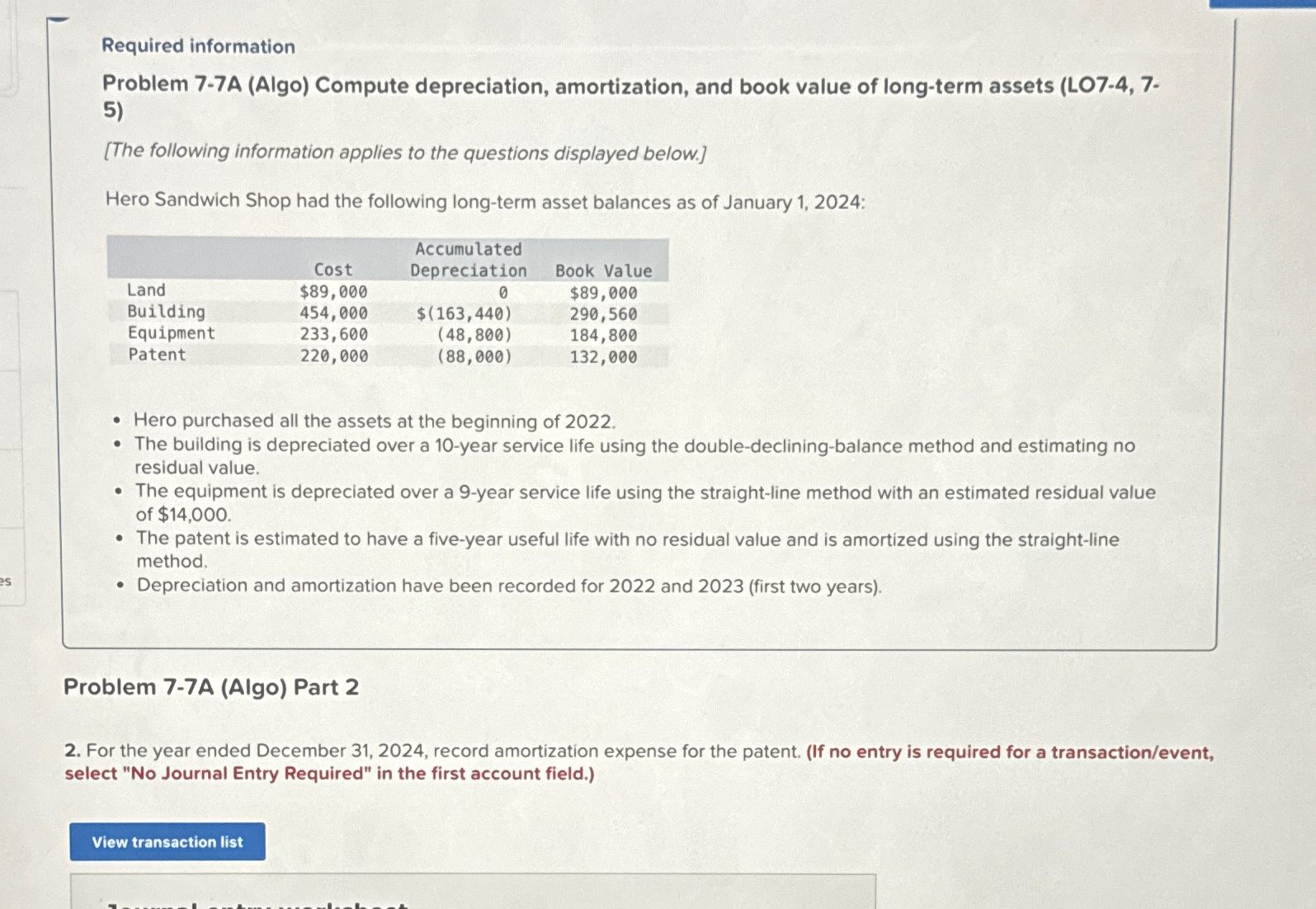 Solved Required informationProblem 7-7A (Algo) ﻿Compute | Chegg.com