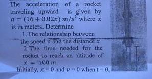 Solved The acceleration of a rocket traveling upward is | Chegg.com