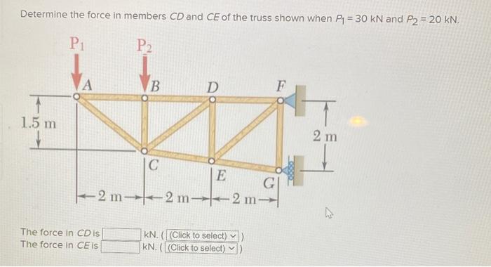 Solved Determine the force in members CD and CE of the truss | Chegg.com