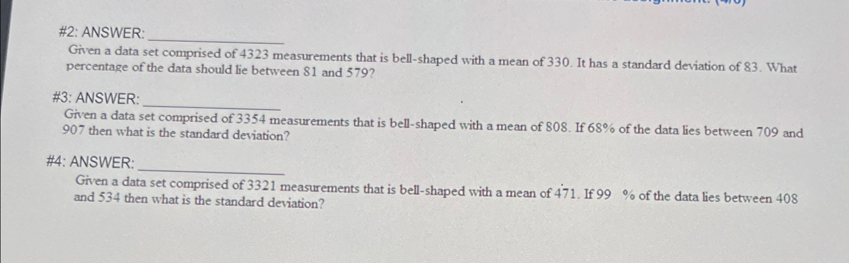 Solved #2: ANSWER:Given a data set comprised of 4323 | Chegg.com
