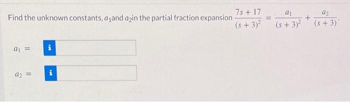 Solved Find the unknown constants, a1 and a2 in the partial | Chegg.com