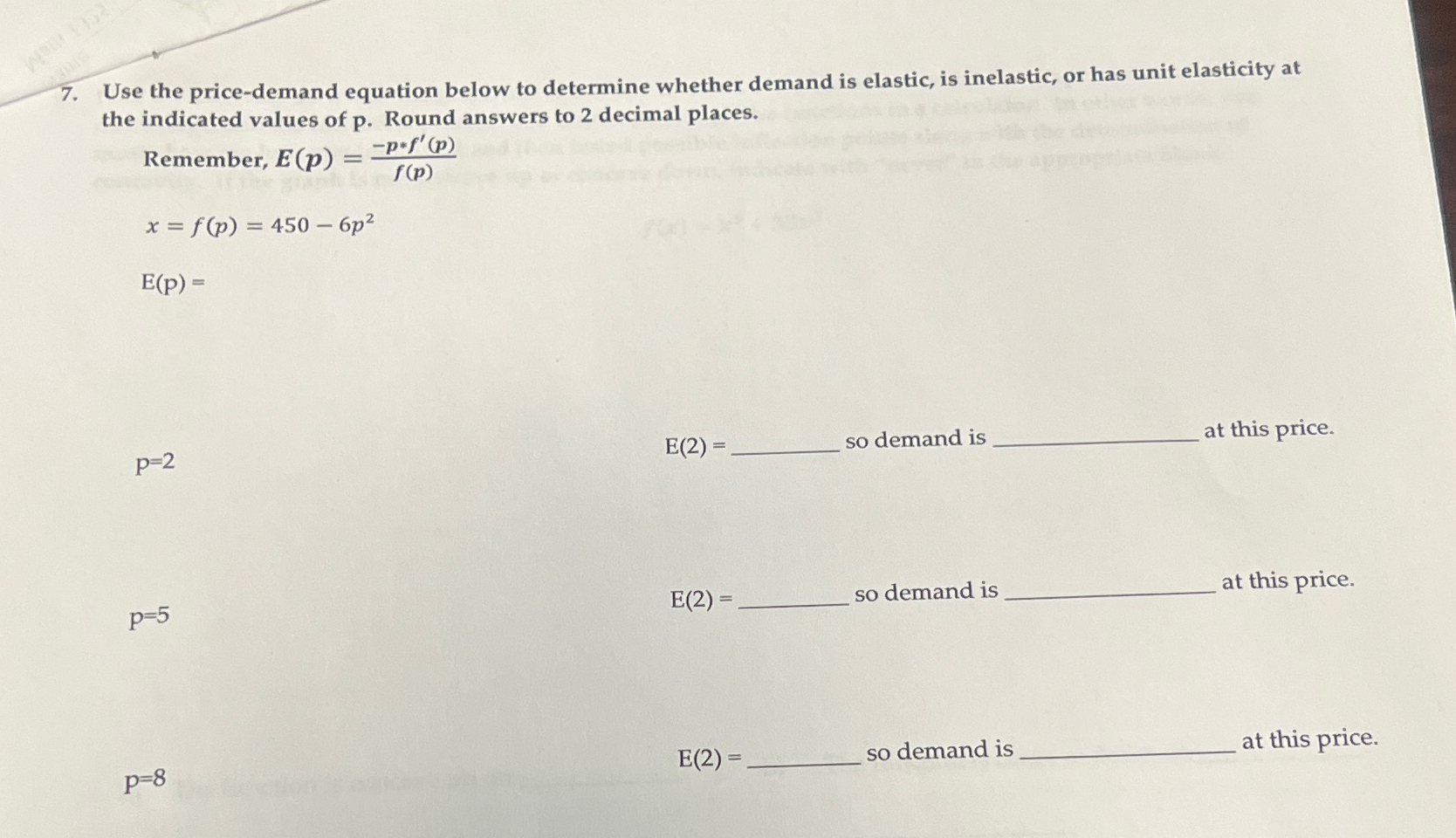 Solved Use the price-demand equation below to determine | Chegg.com