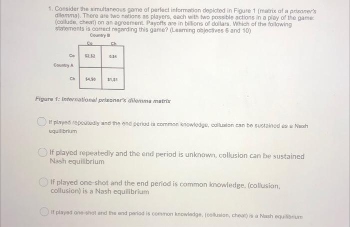 Solved 1. Consider the simultaneous game of perfect | Chegg.com