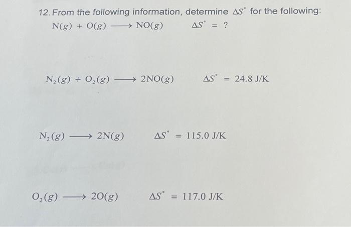 Solved 12. From the following information, determine AS for | Chegg.com