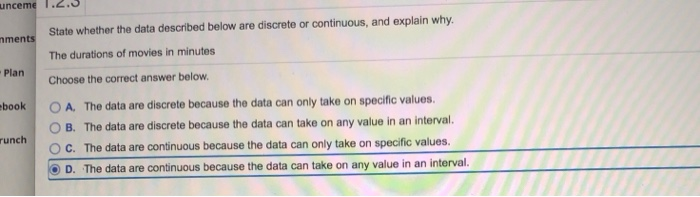 Solved State whether the data described below are discrete | Chegg.com