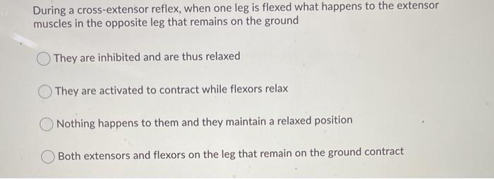 Solved During a cross-extensor reflex, when one leg is | Chegg.com
