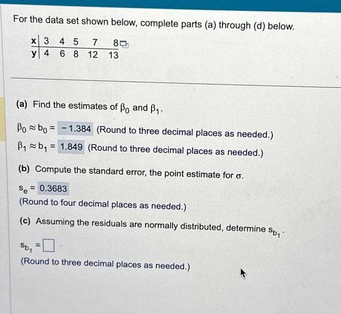 [Solved]: For the data set shown below, complete parts (a) t