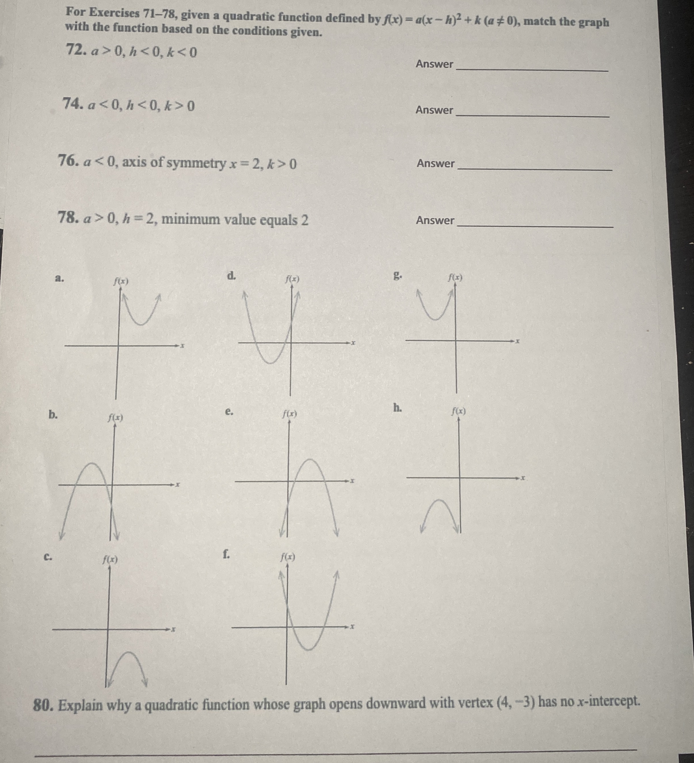 Solved For Exercises 71-78, ﻿given a quadratic function | Chegg.com