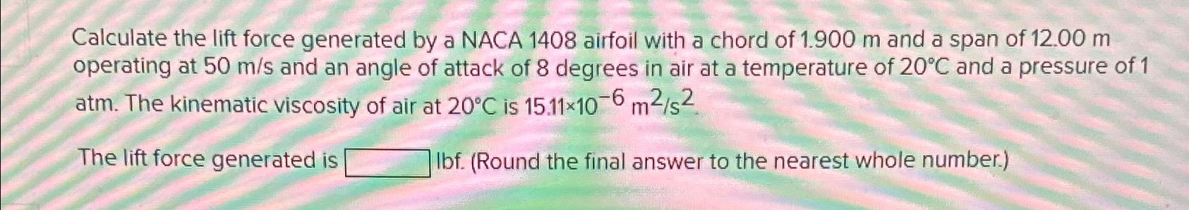 Solved Calculate the lift force generated by a NACA 1408 | Chegg.com