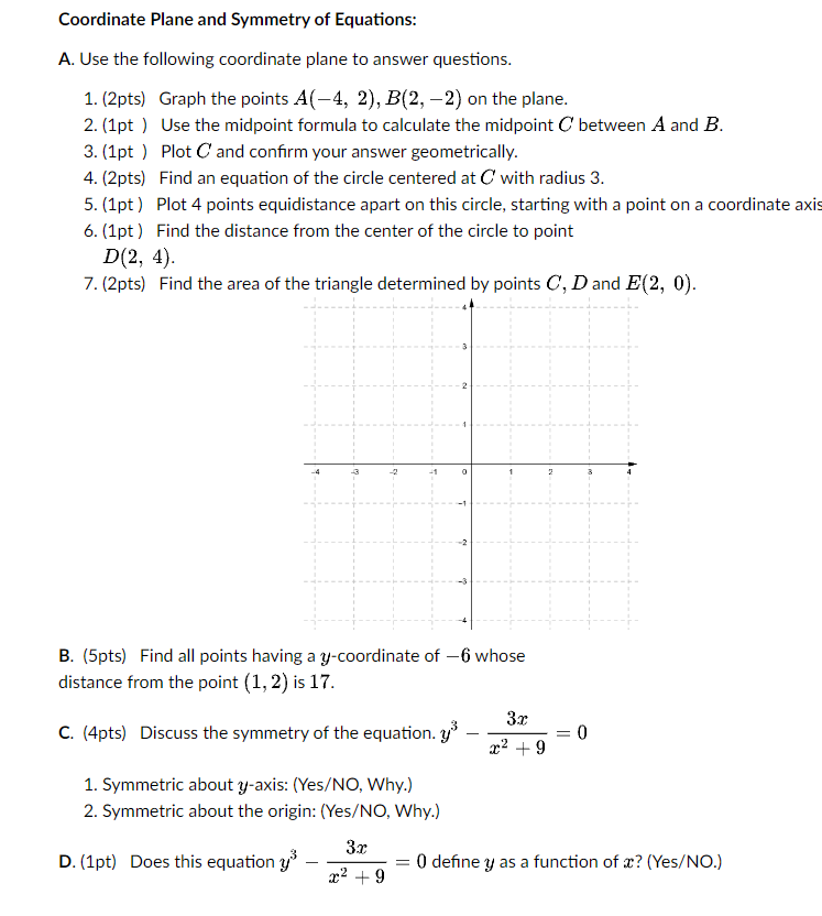 Solved Coordinate Plane and Symmetry of Equations:A. ﻿Use | Chegg.com