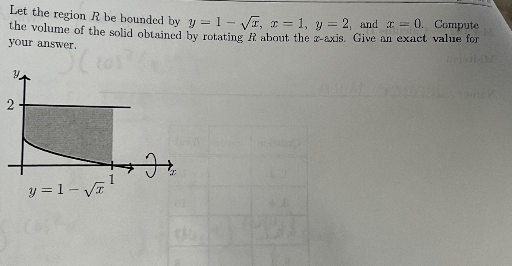 Solved Let the region R ﻿be bounded by y=1-x2,x=1,y=2, ﻿and | Chegg.com