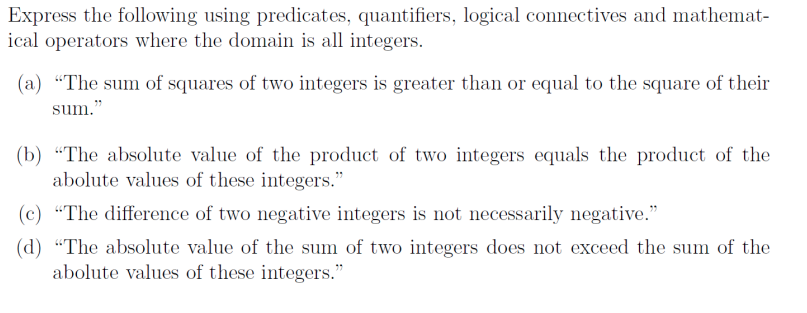 Solved Express The Mathematical Statemenst Using Predicates