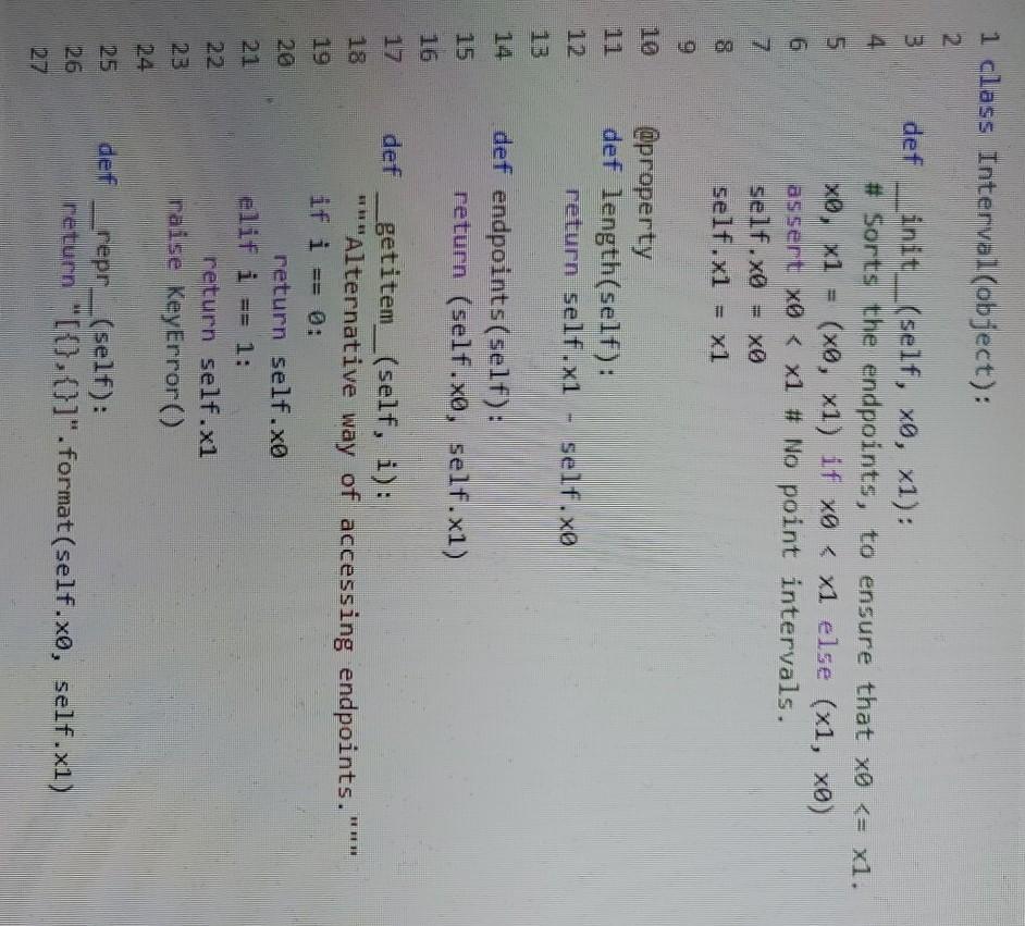 Solved 1 class Interval(object): 4 5 _init__(self, x0, x1): | Chegg.com