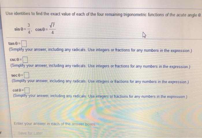 Solved Use identities to find the exact value of each of the | Chegg.com