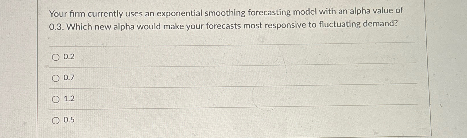 Solved Your firm currently uses an exponential smoothing | Chegg.com