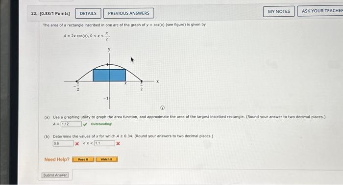 Solved The ares of a rectangle inscribed in one are of the | Chegg.com