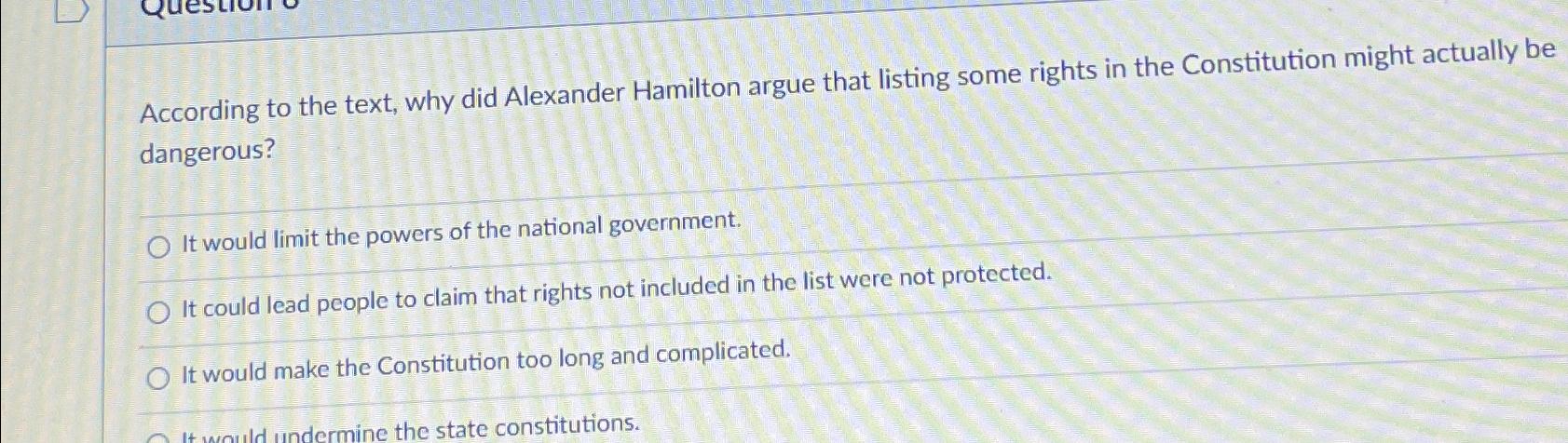 Solved According to the text, why did Alexander Hamilton | Chegg.com