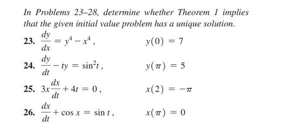 Solved In Problems 23-28, determine whether Theorem 1 | Chegg.com Solved In Problems 23-28, determine whether Theorem 1 | Chegg.com