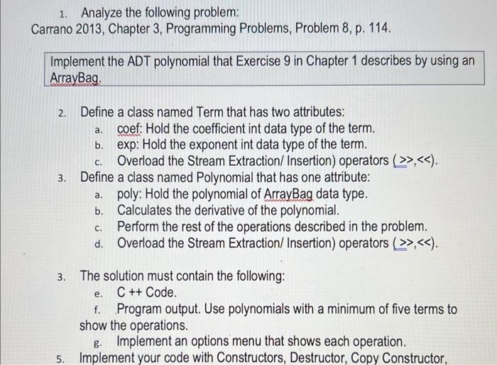 1. Analyze the following problem: Carrano 2013, | Chegg.com