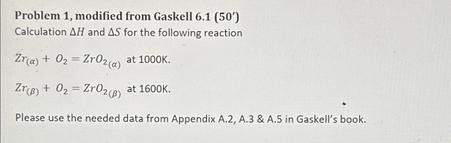 Solved Problem 1, ﻿modified from Gaskell | Chegg.com
