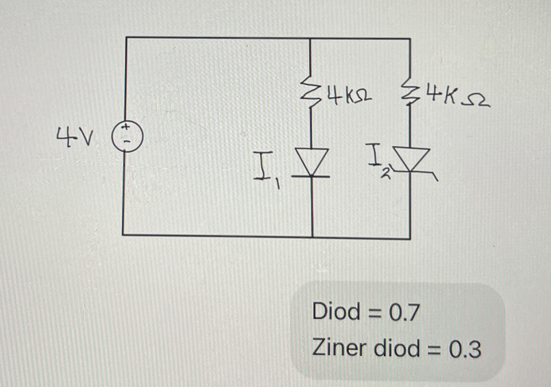 Solved Diod =0.7vZiner diod =0.3vI1?I2? | Chegg.com