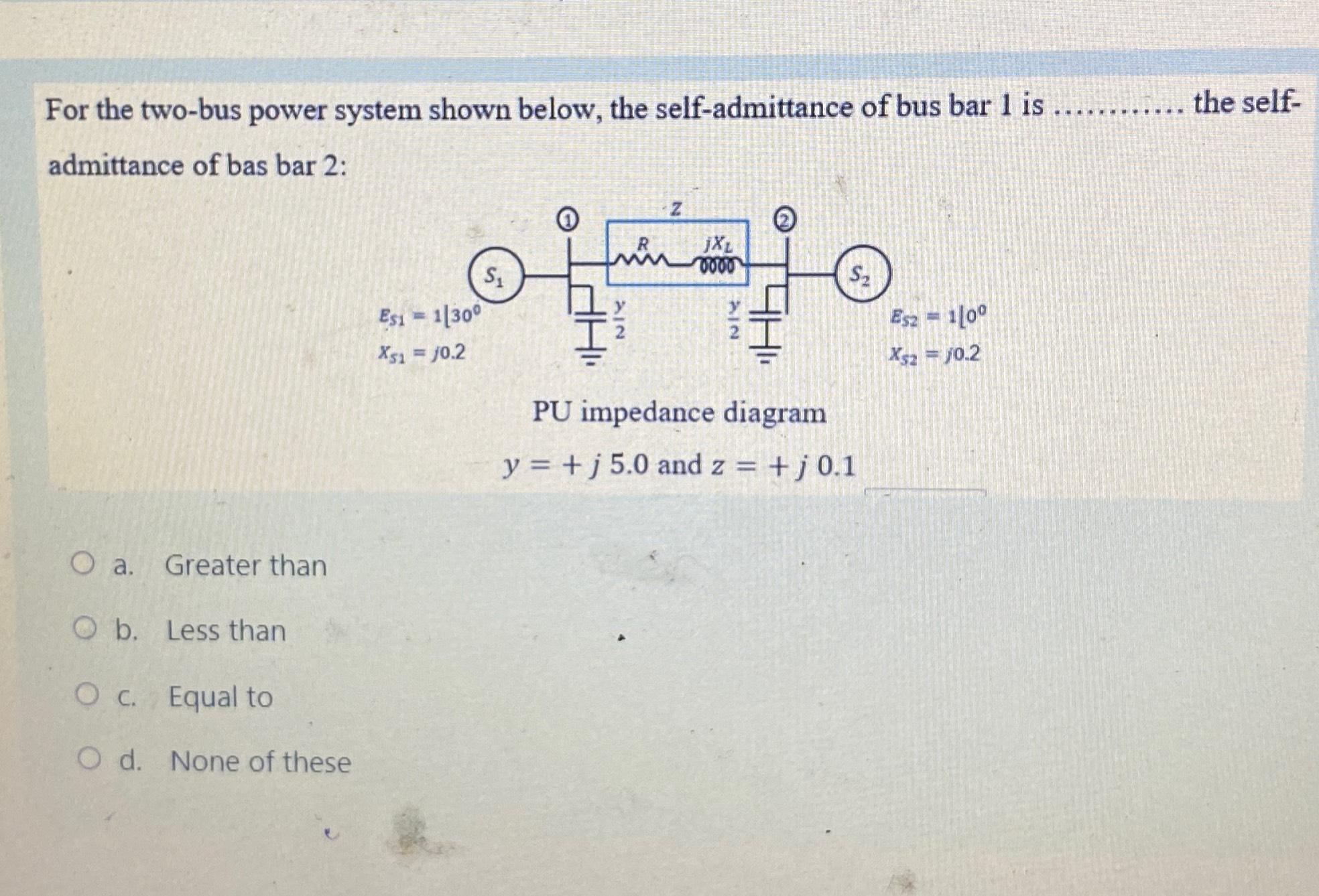 Solved For the two-bus power system shown below, the | Chegg.com