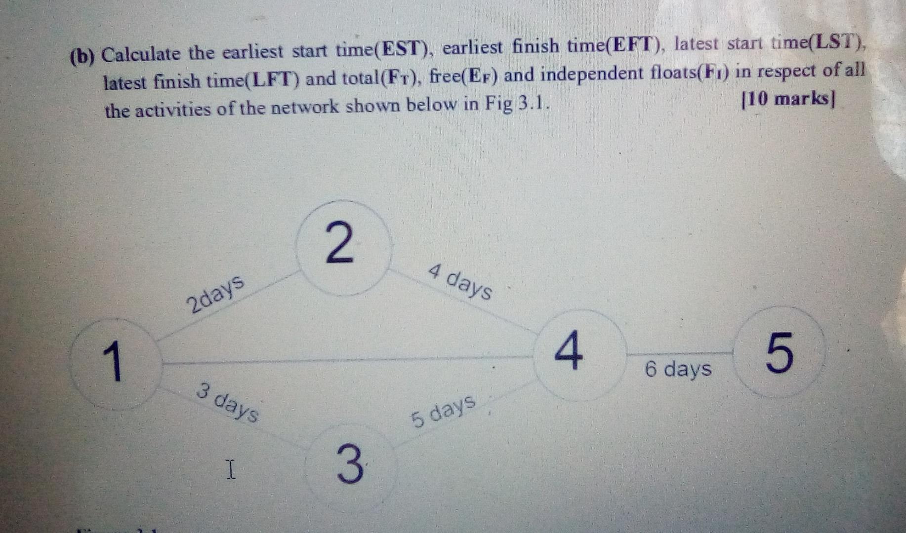 Solved (b) Calculate the earliest start time (EST), earliest | Chegg.com