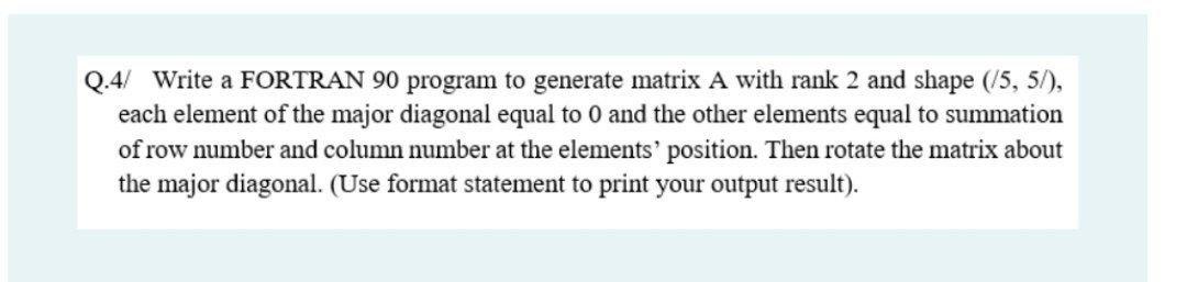 Solved Q.4/ Write a FORTRAN 90 program to generate matrix A | Chegg.com