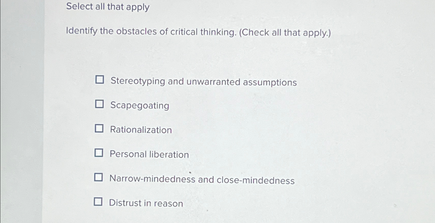 Solved Select all that applyIdentify the obstacles of | Chegg.com
