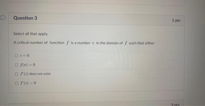 Solved Select all that apply. A critical number of function | Chegg.com