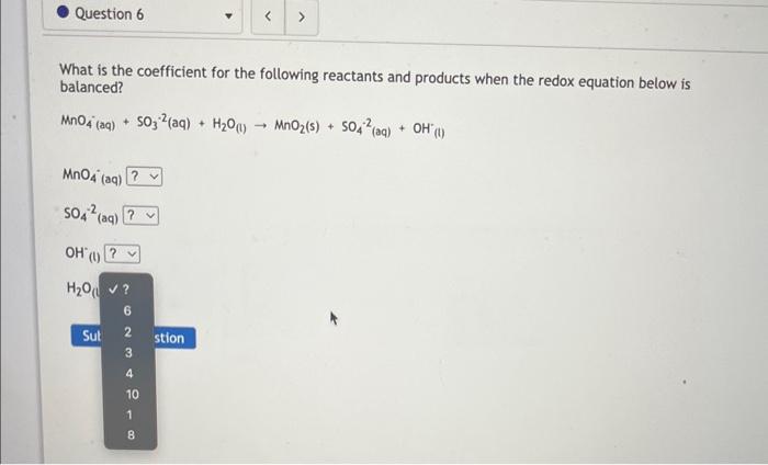 What is the coefficient for the following reactants | Chegg.com