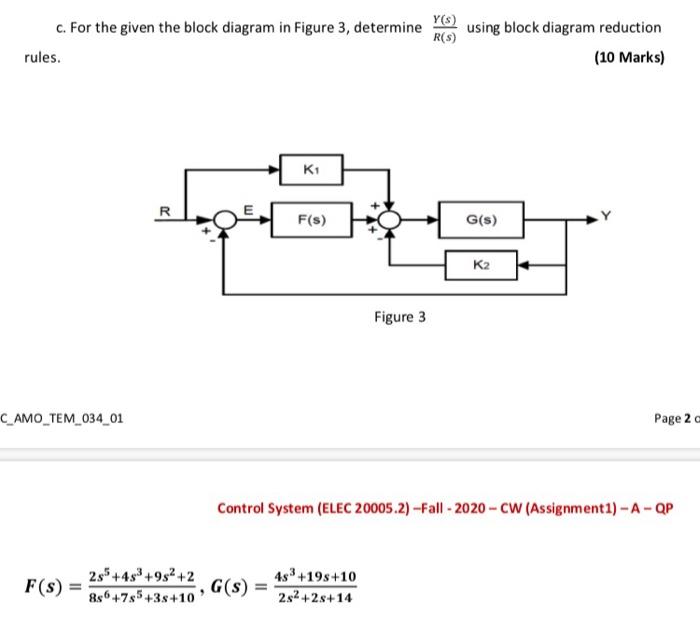 Y(s) c. For the given the block diagram in Figure 3, | Chegg.com
