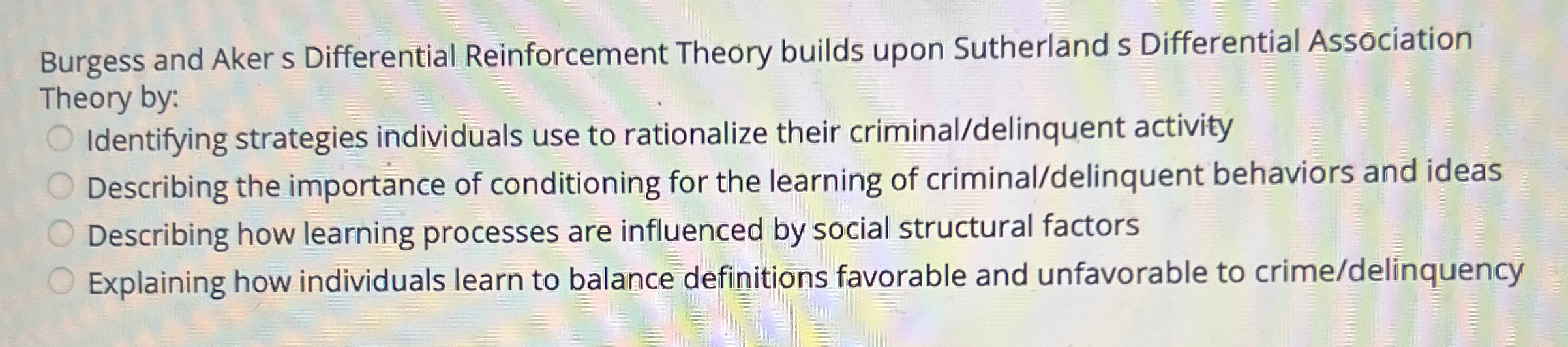 Solved Burgess and Aker s Differential Reinforcement Theory | Chegg.com