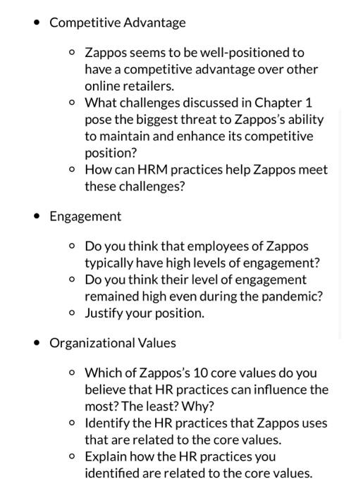 Solved Zappos Faces Competitive Challenges Zappos. based in | Chegg.com