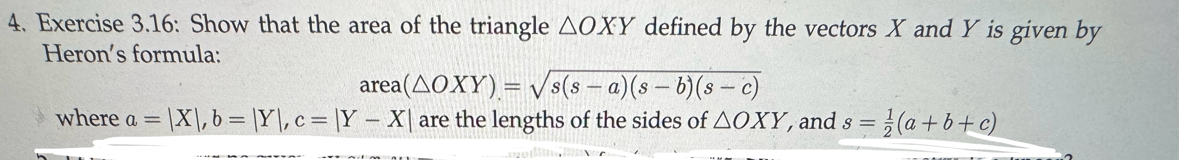 Solved Exercise 3.16: Show that the area of the triangle | Chegg.com