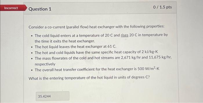 Solved Consider a co-current (parallel flow) heat exchanger | Chegg.com