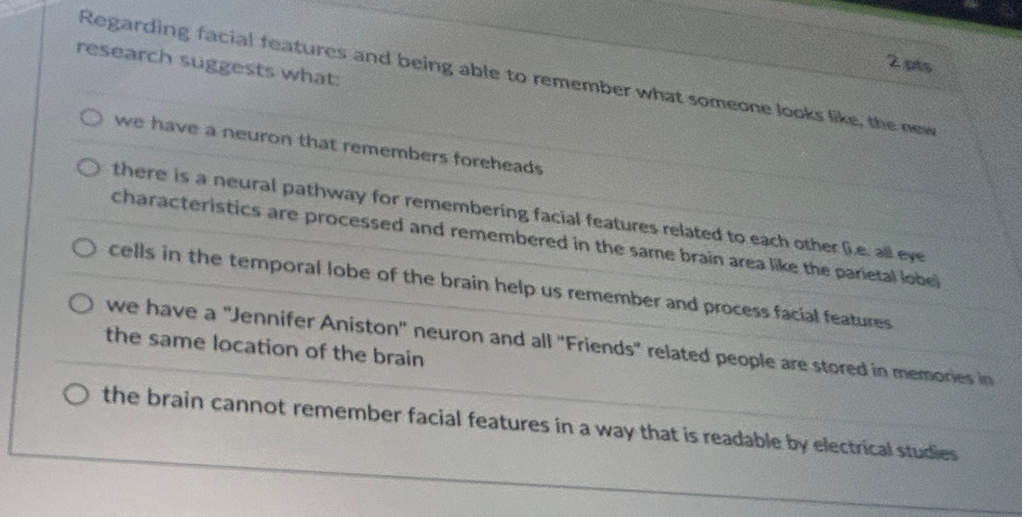 Solved Regarding facial features and being able to remember | Chegg.com