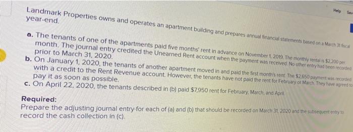 Solved Help Landmark Properties owns and operates an | Chegg.com