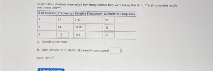 Solved 50 part-time students were asked how many courses | Chegg.com