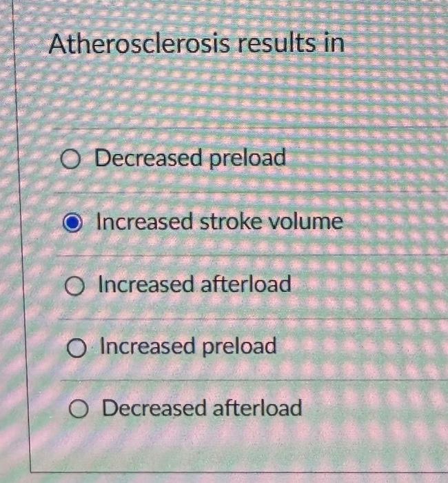 Atherosclerosis results in Decreased preload | Chegg.com