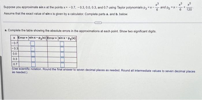 Solved Suppose you approximate sinx at the points | Chegg.com