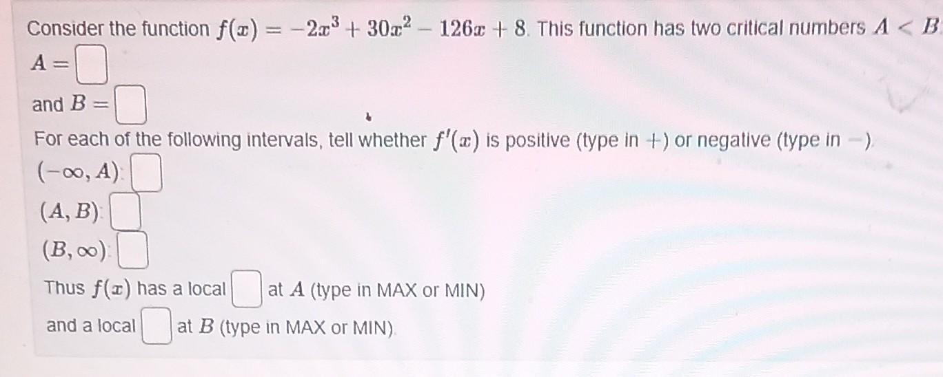 Solved Consider the function f(x)=−2x3+30x2−126x+8. This | Chegg.com
