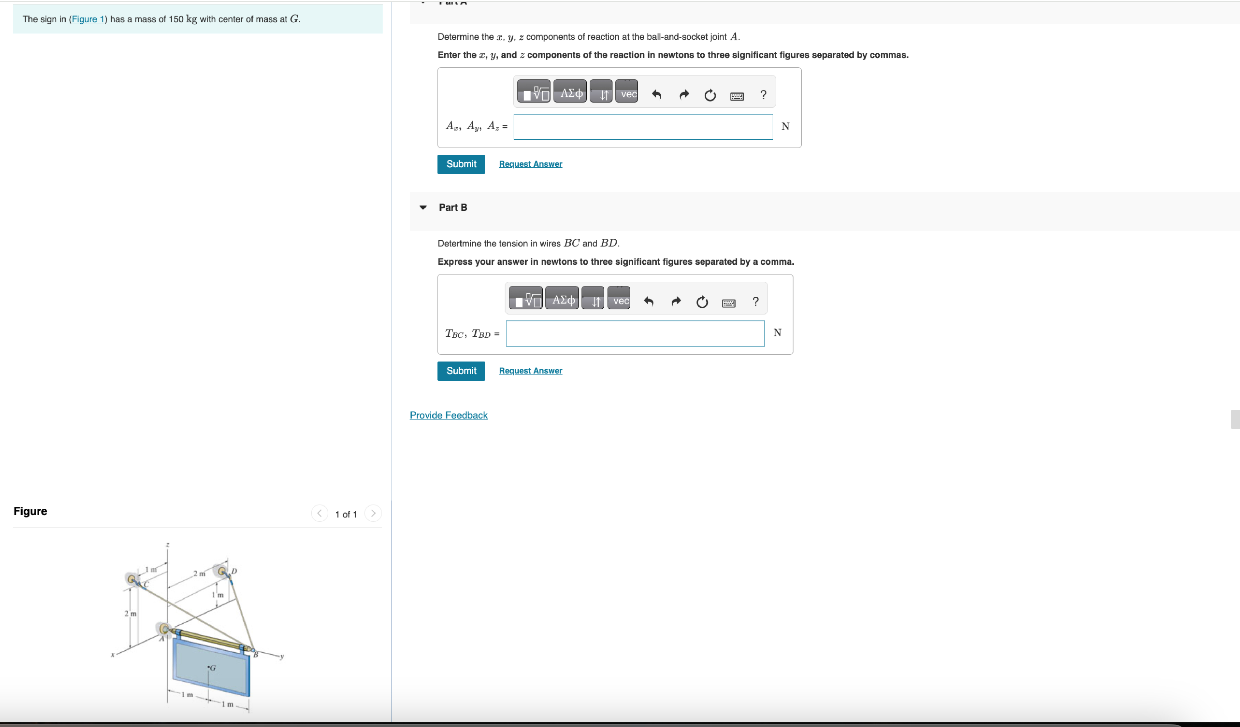 Solved Determine the x,y,z ﻿components of reaction at the | Chegg.com