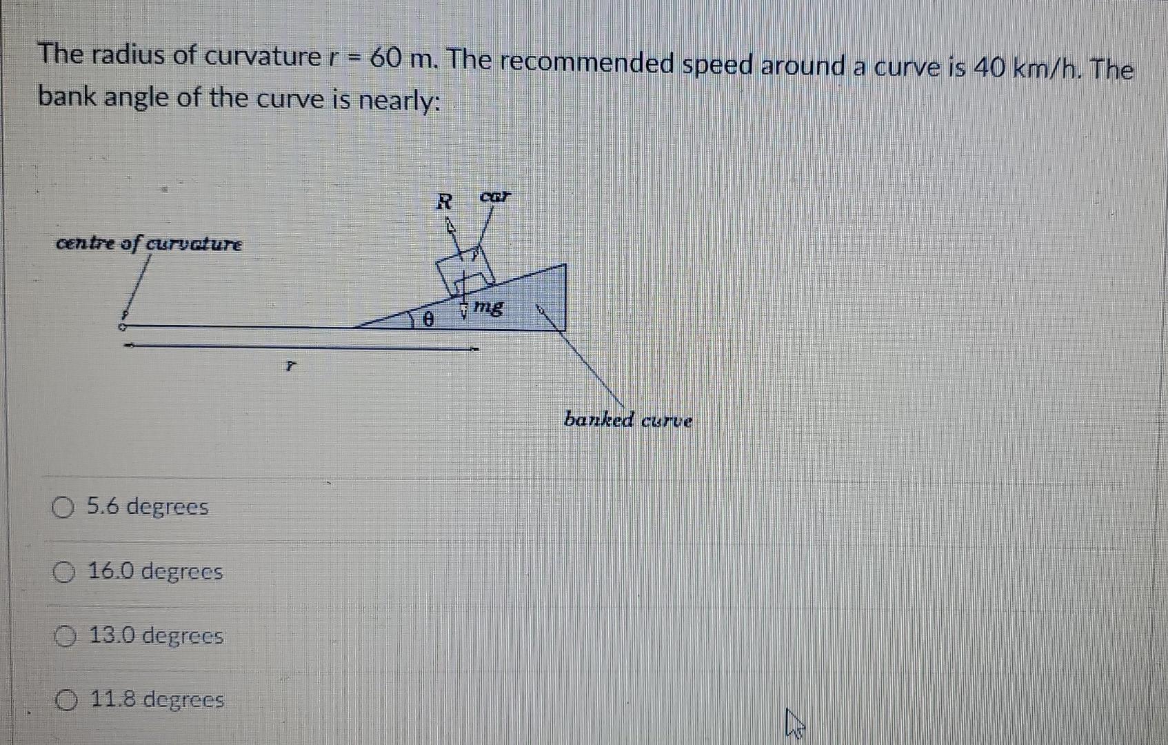 Solved The radius of curvature r = 60 m. The recommended | Chegg.com